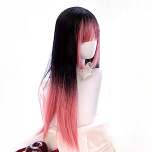 Amazon.com : SCORRO Hime Cut Split Dye Wig Long Straight Wig with ...