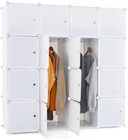 HOMIDEC Portable Wardrobe 20 Cube Closet with 3 Clothes Hanging Rails ...