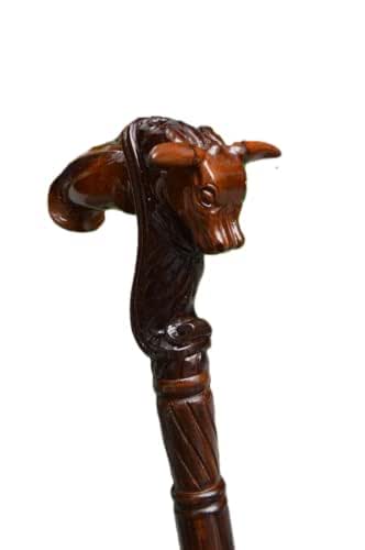 Amazon.com: Hand Carved Bull Head Walking Cane With Natural Wood Grain ...
