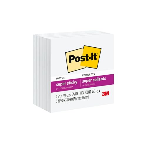 Post-it Super Sticky Notes, 3x3 in, 5 Pads, 2x the Sticking Power ...