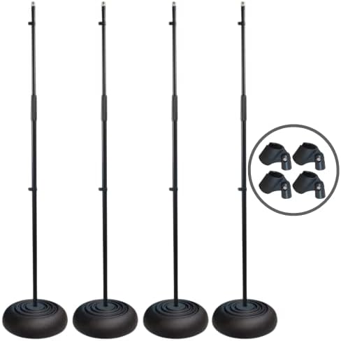 4x Thor MS001 Round Base Microphone Stand Black heavy Duty Retro Mic ...