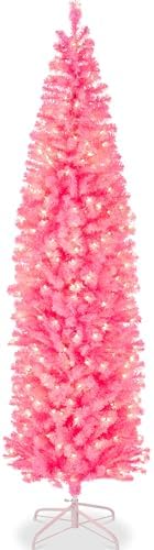 Amazon.com: XmasExp Pink Skinny Pencil Christmas Tree, 6ft Artificial ...