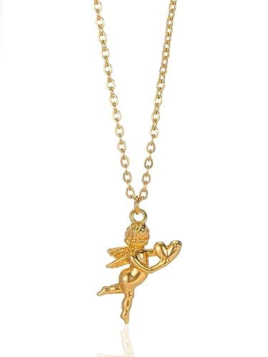 Amazon.com: Angel Cupid Chain Necklace Steel Stainless Angel Baby Wing ...