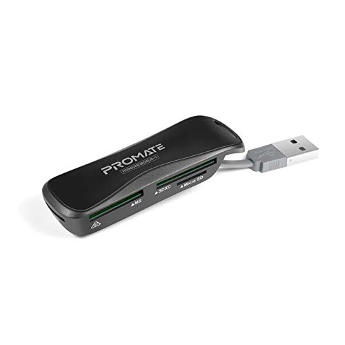 Promate Multi-Card Reader, 4-Port USB 3.0 Portable Card Reader for SDXC ...
