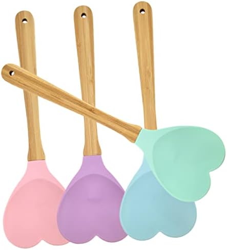 Amazon.com: HAKIDZEL 4pcs Heart Shaped Mixing Spoon Silicone Spoon ...