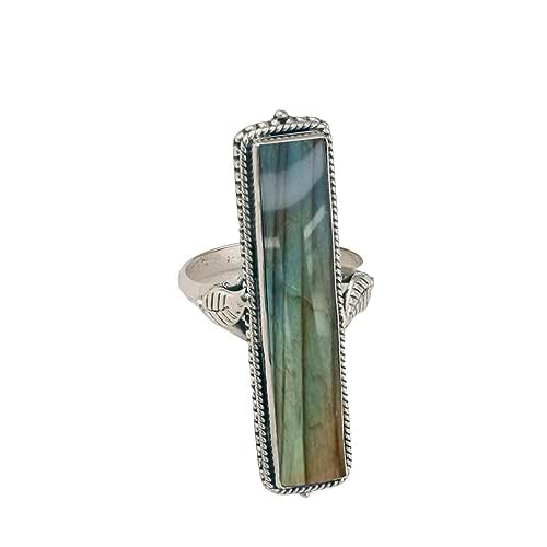 Amazon.com: Natural Labradorite Gemstone Ring Solid Sterling Silver ...