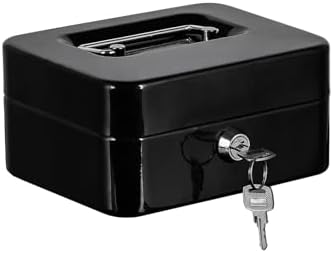 iTrend Black Cash Box 6" - Lockable Safe Box with 2 Keys - with ...