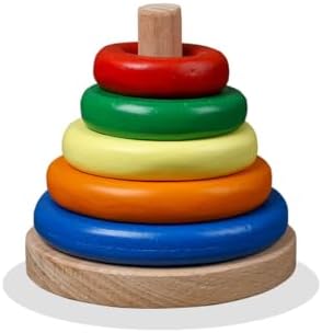 Brainytots Wooden Ring Stacker | Montessori Baby & Toddler Toy for ...
