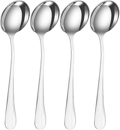 SDMAX 4 Pc Round Soup Spoons Stainless Steel Spoon for Soup, Dinner ...