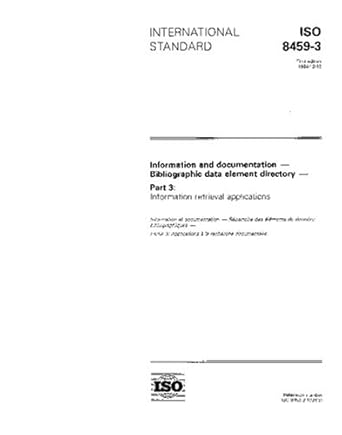 ISO 8459-3:1994, Information and documentation - Bibliographic data element directory - Part 3 ...