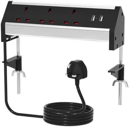 ZYMY Desk Power Socket with 2 USB and 2 Mount Clamp, 3 Plug Socket ...