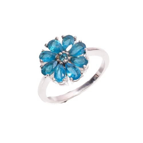 Amazon.com: Neon Blue Apatite Cluster Ring in Sterling Silver, Pear ...