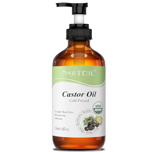 Organic Cold Pressed Castor Oil, 236ml/8fl.oz Glass Bottle with Pump ...