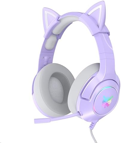 Amazon.com: Xmenha Cat Ear Headphones Pink Gaming Headset with Mic for ...