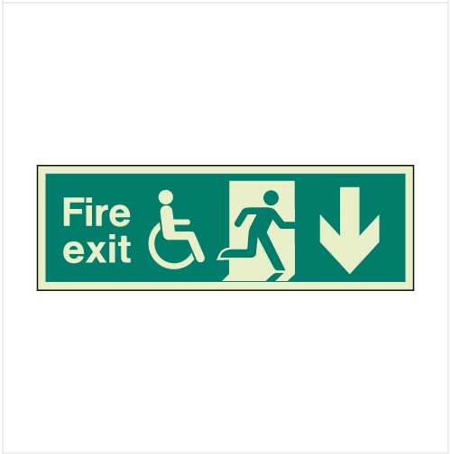 Fire Exit - Right Side Down Arrow, Safety Sign Night Glow Waterproof ...