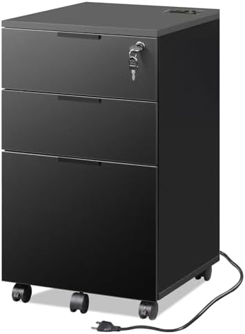 Amazon.com: GOSROMS 3 Drawer File Cabinet with Lock & Charging Station ...