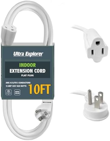 Amazon.com: Ultra Explore 10 FT Flat Plug Extension Cord, 16 AWG 3 ...