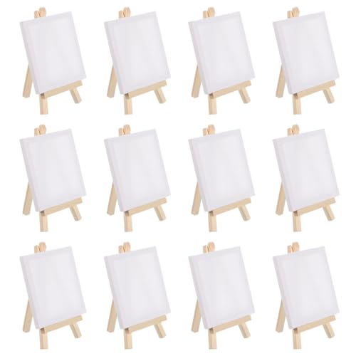 PATIKIL 4″ x 4″ Canvas Easel Set, 12 Set Mini Stretched Display ...