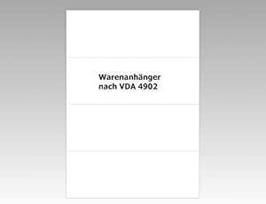 1400 Blatt Warenanhänger nach VDA 4902/120 gr : Amazon.de: Bürobedarf ...