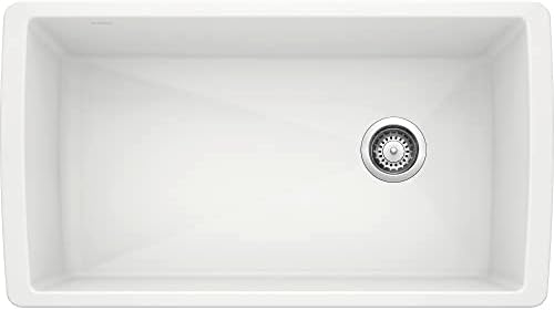 BLANCO, White 441767 DIAMOND SILGRANIT Super Single Undermount Kitchen ...