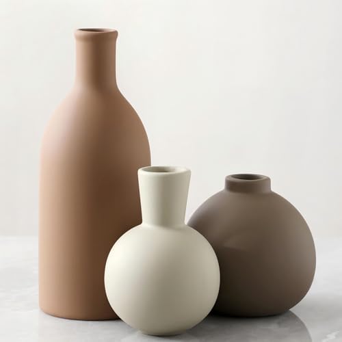 Amazon.com: Vase Set of 3 | Ceramic Neutral Vases Home Decor | Rustic ...