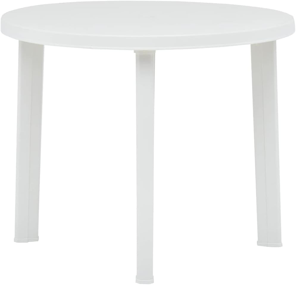 vidaXL White Plastic Garden Table, 89 cm, Durable & Weather ...