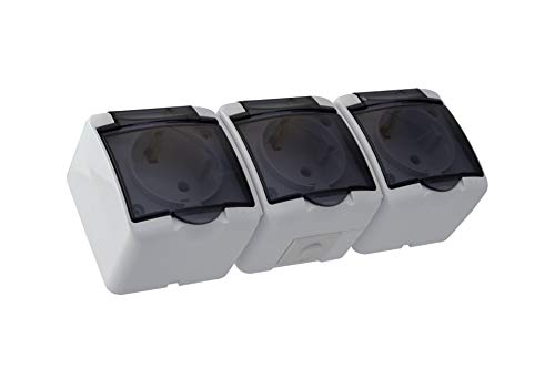 Surface-Mounted Schuko Wet Room Socket IP54 with Cover Smoke Glass (3-Way) – BigaMart
