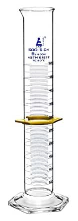 EISCO Graduated Cylinder, 500mL - ASTM, Class B Tolerance ±4.00mL - Protective Collar, Hexagonal ...
