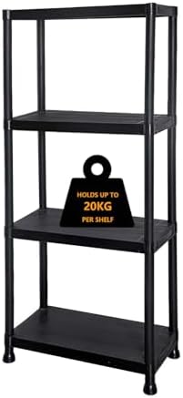 Oypla 3 Tier Black Plastic Heavy Duty Shelving Racking Storage Unit ...