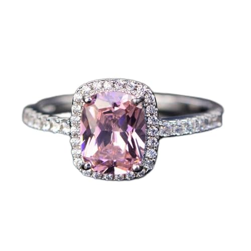QUSIIOSLK 925 Sterling Silver Pink Cubic Zirconia Crystal Diamond Ring ...