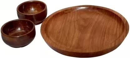 Anaya Afroz Wooden Dinner Set Wooden Dinner Set HANDICRAFTS Wooden Brown Serving Bowl with ...