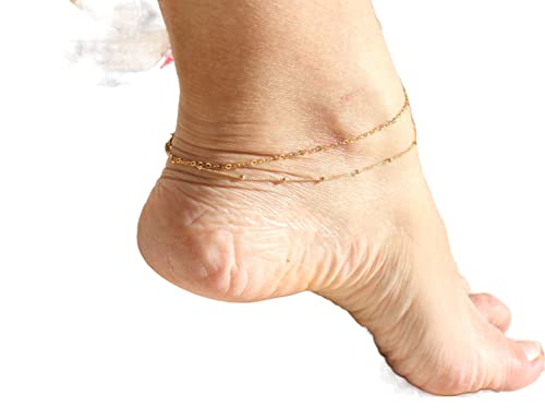 Amazon.com: Gold Chain Ankle Bracelet,14K Gold Filled Anklet - Double ...