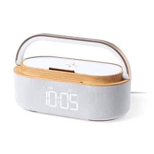 OLV ABS Metal & Fabric Digital Radio Alarm Clock with Wireless Charger ...