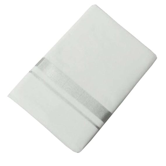 Buy KITEX Silver Kara White Double Dhoti - Kerala Temple Wear ...