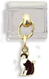 Amazon.com: Clearly Charming Black & White Cat Dangle Italian Charm ...
