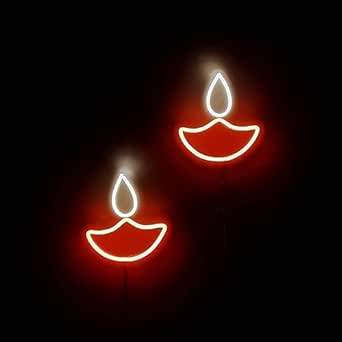 Buy Diya Shape Neon Brighter LED Light 6 inch Wall Decor Art for Diwali ...
