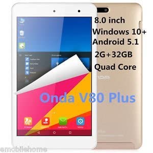 GlobalNiche® Onda V80 Plus Tablet PC 8.0" Windows 10+Android 5.1 Quad ...