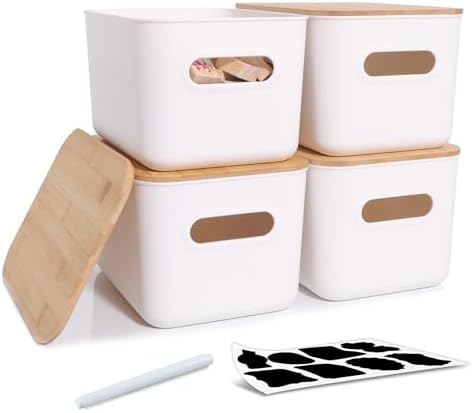 Citylife 2Pack 6.5L Storage Box with Wood Lid, Plastic Storage ...