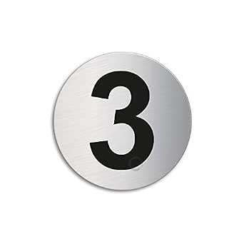 Sign Number 3 - made of fine matt brushed stainless steel Ø 60 mm no ...