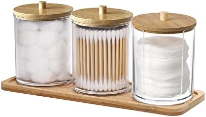 Amazon.com: 4 Pack Qtip Holder Dispenser with Bamboo Lids - 10 oz Clear ...