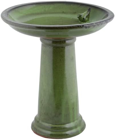 Fallen Fruits Ltd FB424 CERAMIC BIRD BATH ON PEDESTAL GREEN, 45.0 cm*42 ...