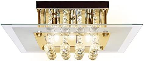 HOMCOM 5 Lights Crystal Chandelier Flush Rain Drop Ceiling Light Square ...