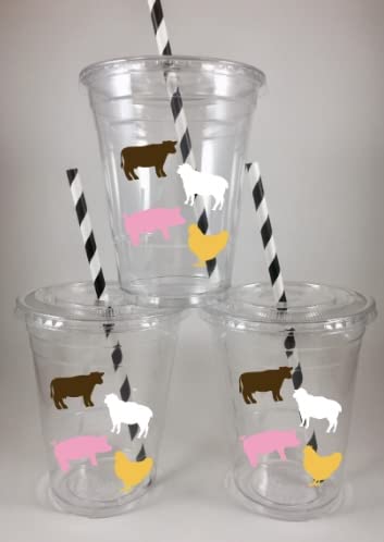Amazon.com: Farm Animals Party Cups Set of 12 With Lids Straws ...