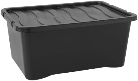 Yesdate Set of 6 Black Small Storage Boxes with Handle Lids, Heavy Duty ...
