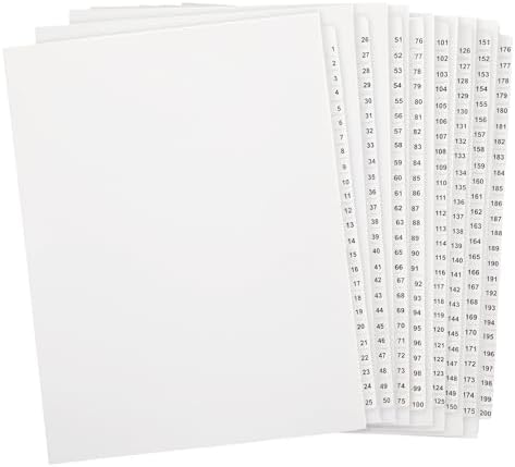 Amazon.com : Yeaqee 1 Set 1-200 Tab Dividers Numbered Dividers Un ...