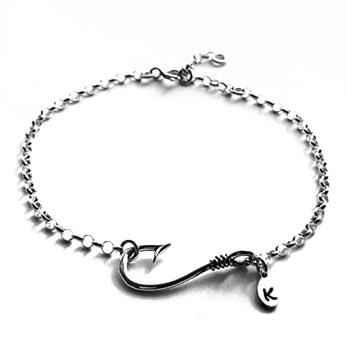 Amazon.com: Sporty solid .925 Sterling Silver Fishhook Anklet Fish Hook ...