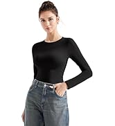 SUUKSESS Women Double Lined Fitted Basic T Shirts Crew Neck Long Sleeve Crop Top at Amazon Women ...