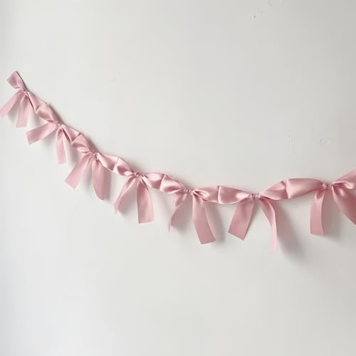 Amazon.com: Pre-Strung Pink Bow Banner Garland, Girls/Women Ribbon Bows ...