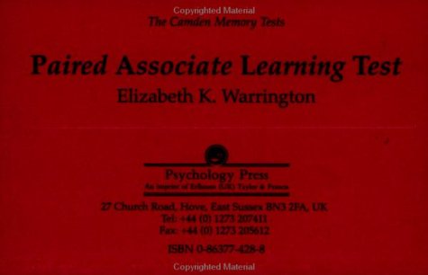 Buy The Camden Memory Tests: Paired Associate Learning Test: Volume 3 ...