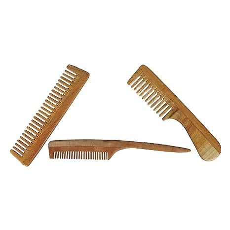 Neem Wood Combs Set of 3, Includes Fine Tooth, Fine Tooth Handle, Fine ...